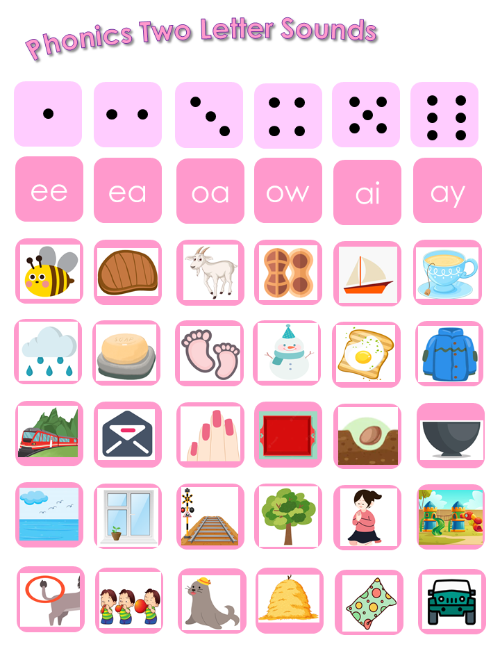 파닉스액티비티 Phonics Activity Two Letter Sounds Dice Game & Five in a Row ...
