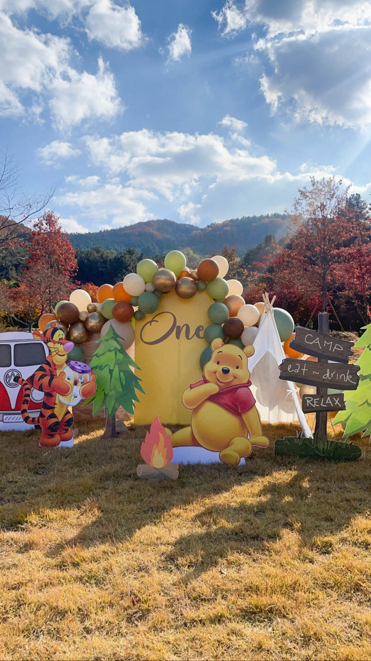 파티스타일링 가을 캠핑을 떠난 곰돌이 푸와 생화 돌잔치 울미숲카페 By쥬마뻴 네이버 블로그