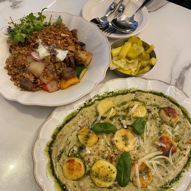 순천 오버랩 호수 1탄 저녁식사 한우 채끝 필라프와 바질 크림 뇨끼 냠냐미😋 순천 호수공원 맛집 추천 👍 네이버 블로그