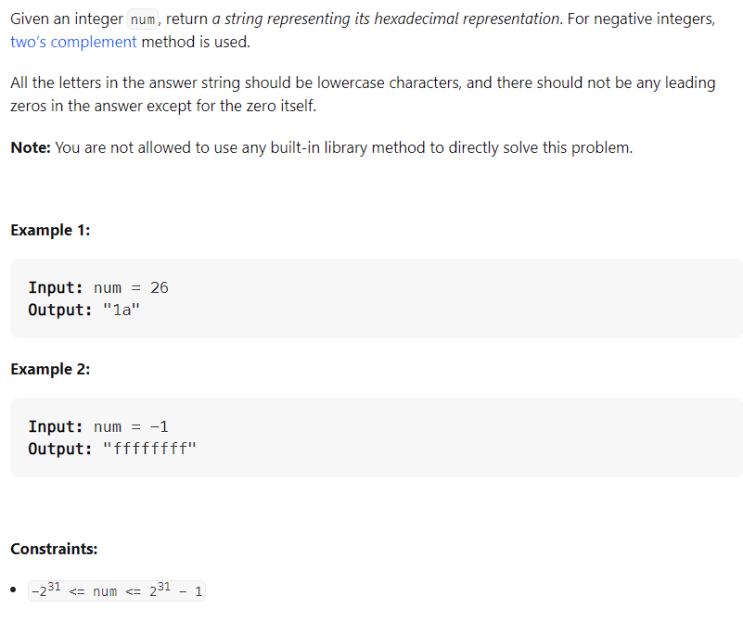 JAVA_Convert a Number to Hexadecimal_LeetCode 405 : 네이버 블로그
