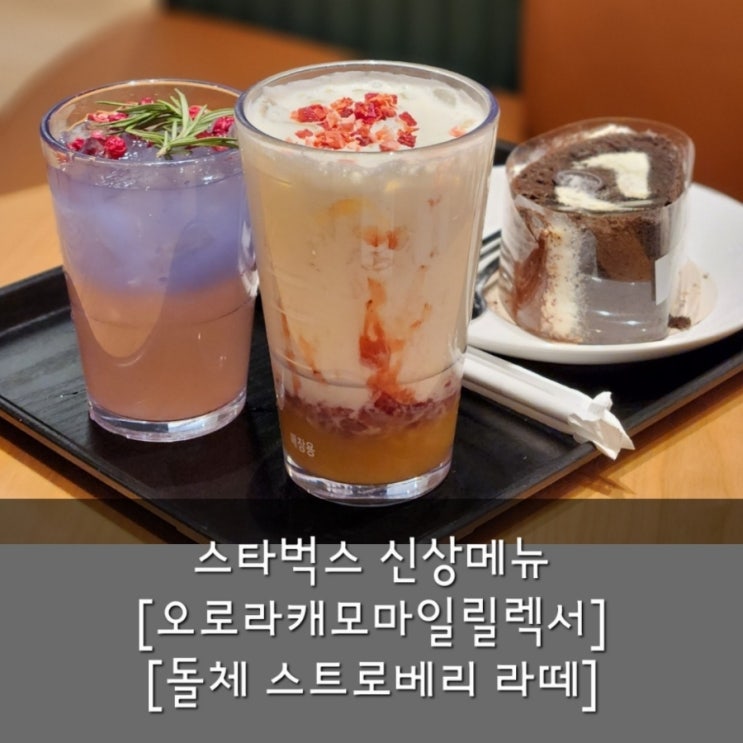 스타벅스 신메뉴 돌체 스트로베리 라떼 오로라 캐모마일 릴렉서 부드러운 티라미수 롤 자몽허니티 네이버 블로그