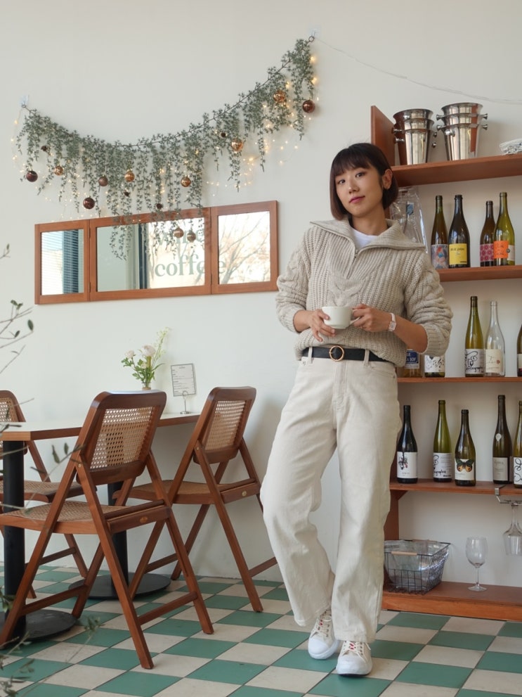 Ootd 랭앤루 하프집업 케이블니트 X 화이트 와이드팬츠 코디 네이버 블로그