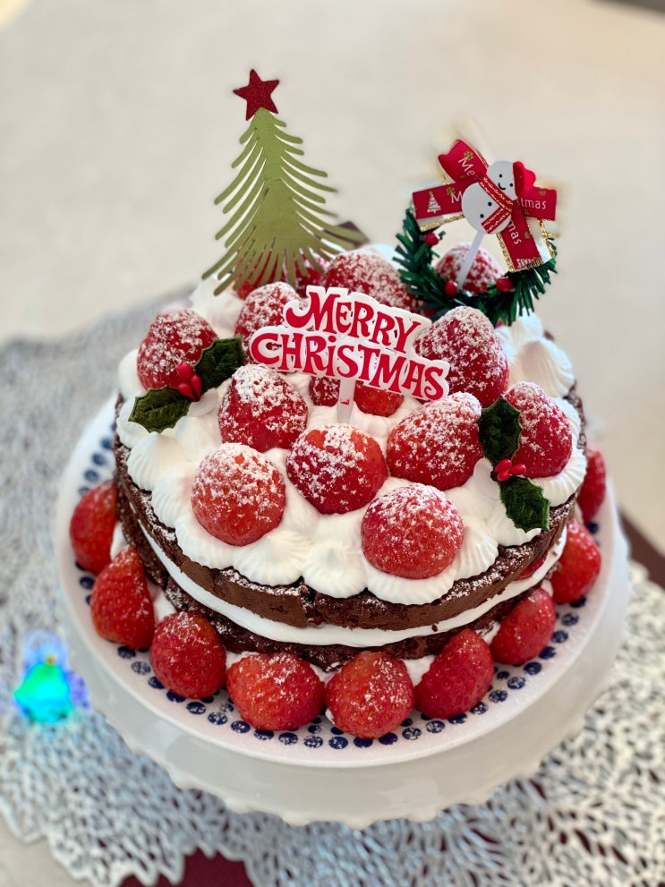크리스마스 케이크 만들기, 초코 제누와즈 딸기케이크 : 네이버 블로그