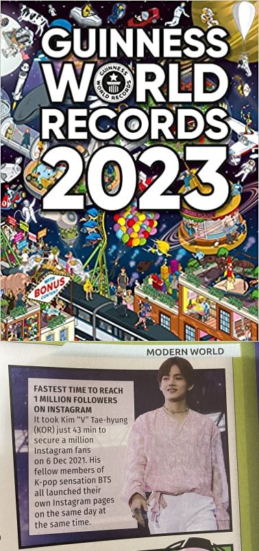 방탄소년단 뷔 : BTS V, 2023 Guinness Book of Records.. What is the world's No ...