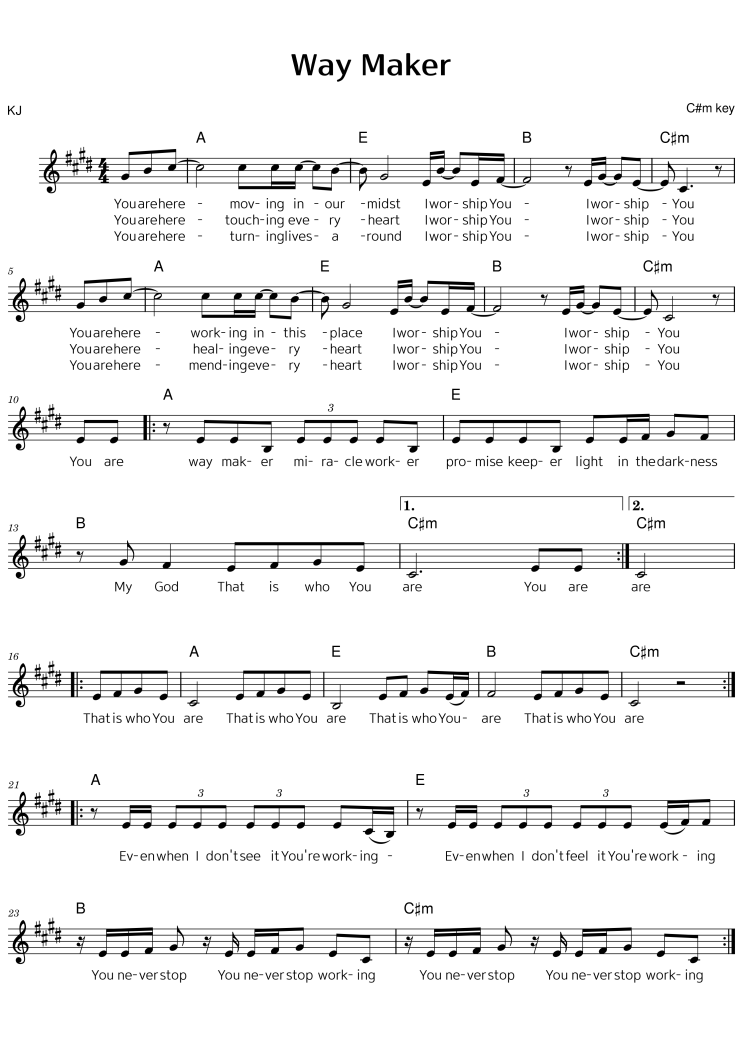 Way Maker (Jesus Image ver.) C#m key : 네이버 블로그