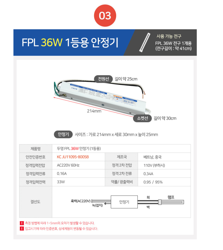 두영 형광등 안정기 컨버터 FPL 36W 1등용 : 네이버 블로그