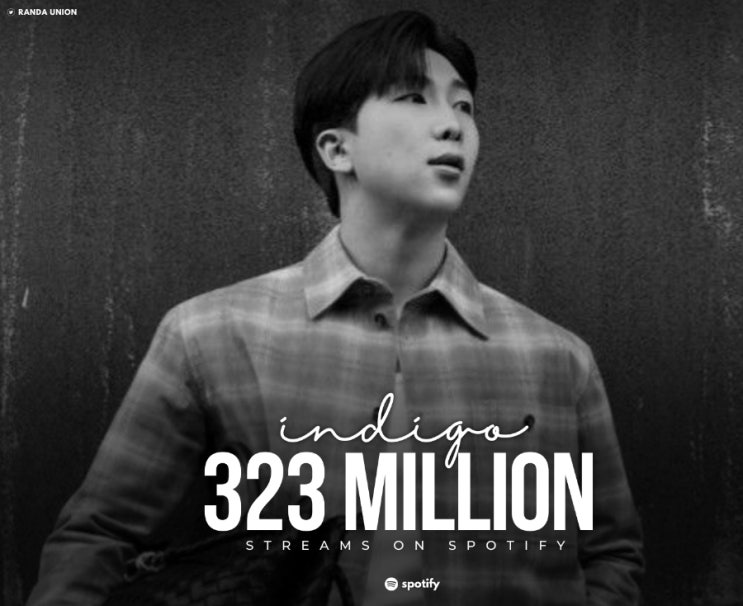 방탄소년단 RM "Indigo" 323M streams on Spotify : 네이버 블로그