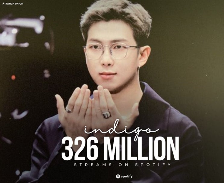 방탄소년단 RM "Indigo" 326M streams on Spotify : 네이버 블로그