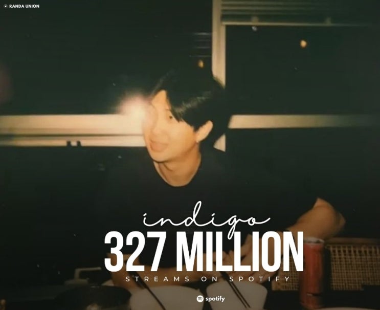 방탄소년단 RM "Indigo" 327M streams on Spotify : 네이버 블로그