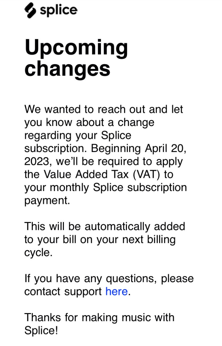 스플라이스, 4월 20일부터 부가세(VAT) 추가 부과 - splice 구독 subscription : 네이버 블로그