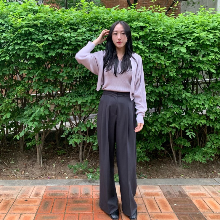 Sie 시에 제니스 볼레로 가디건 홀가먼트 슬리브리스 루나 릴 와이드 팬츠 간절기 가디건 셋업 추천 Ootd 코디