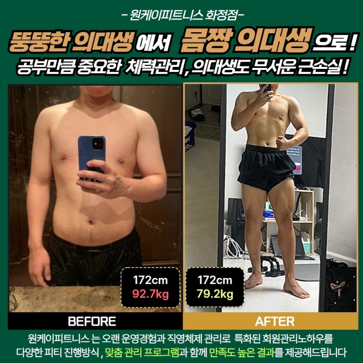 푸근한 의대생에서 몸짱 의대오빠로 광주연중무휴 헬스장 원케이피트니스 화정점 의대생 Pt 리얼후기 네이버 블로그
