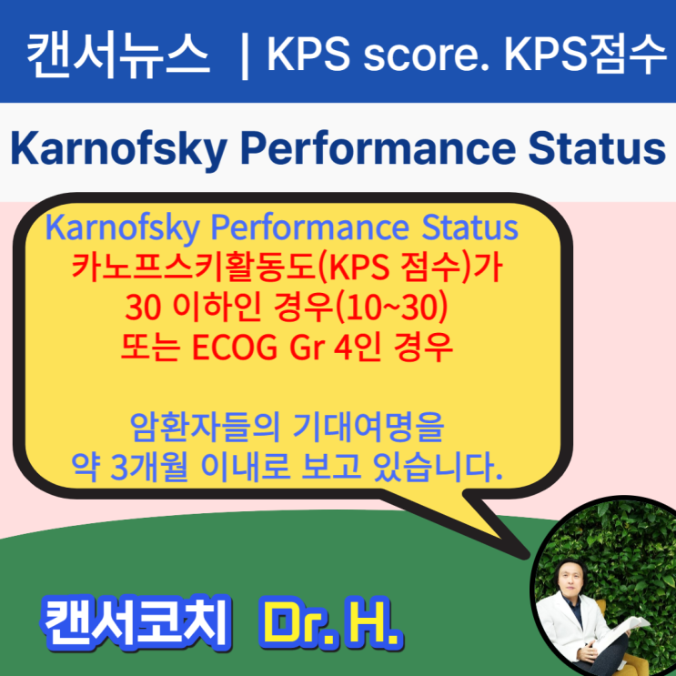 암환자 카노프스키활동도 KPS socre Karnofsky Performance Status scale 신체활동지수 점수 기대 ...