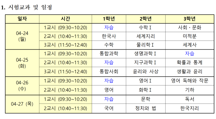상동 수학학원 그레이드원 부천지역 2023년도 1학기 중간고사 일정 네이버 블로그