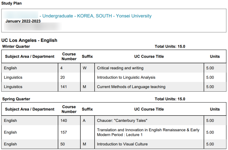 연세대학교 교환학생 지원기 2차 Uc캠퍼스 지원 Academic Statement And 스터디 플랜 전체 공유 필요한 서류