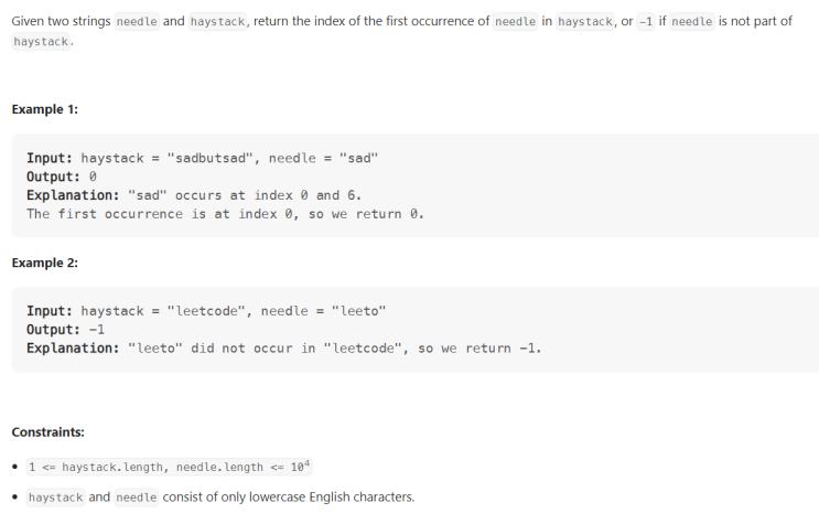JAVA_Find the Index of the First Occurrence in a String_LeetCode 28 ...