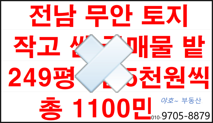 전남 무안 작고 싼 급매물 밭 총 1100만원 공시지가이하 도로접 개발가능 부동산 토지 투자 땅 매매 전남 무안군 일로읍 산정리