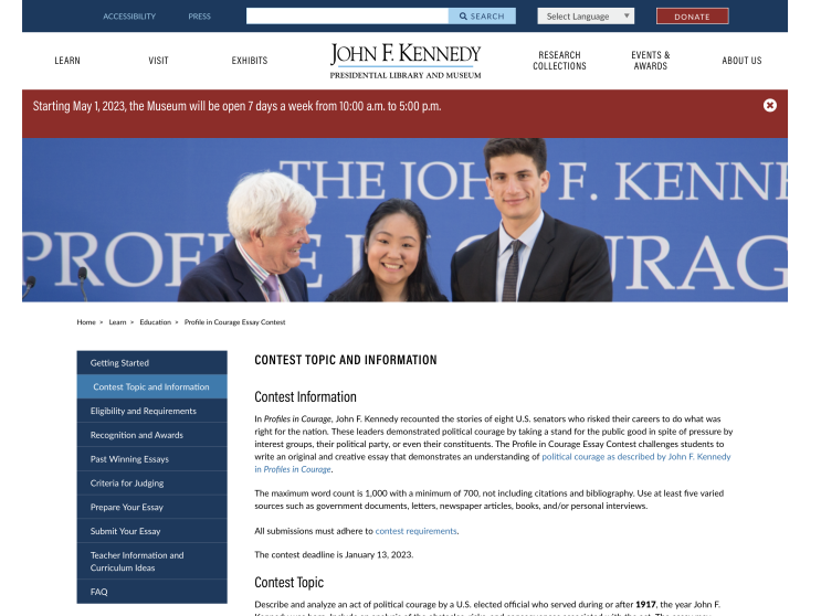 [Writing Competitions] John F. Kennedy Profile in Courage Contest에 대한 ...