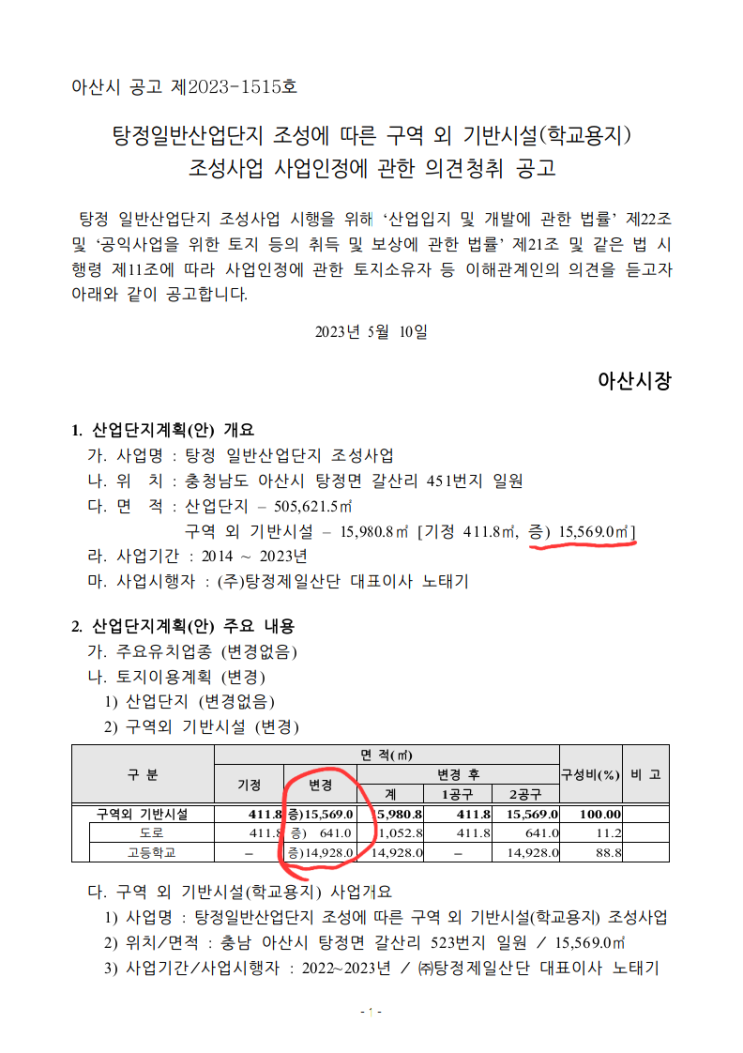 탕정일반산업단지 조성에 따른 구역 외 기반시설학교용지 조성사업 사업인정에 관한 의견청취 공고 네이버 블로그
