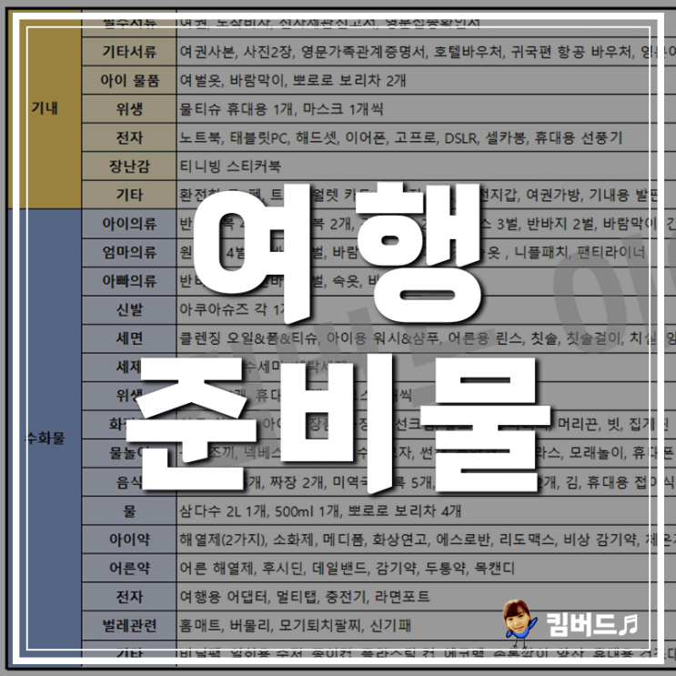 해외여행 준비물 동남아 발리 여행 준비물 리스트 총정리 엑셀파일 첨부 네이버 블로그