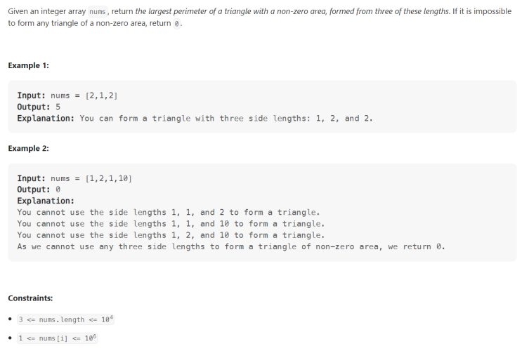 JAVA_Largest Perimeter Triangle_LeetCode 976 : 네이버 블로그