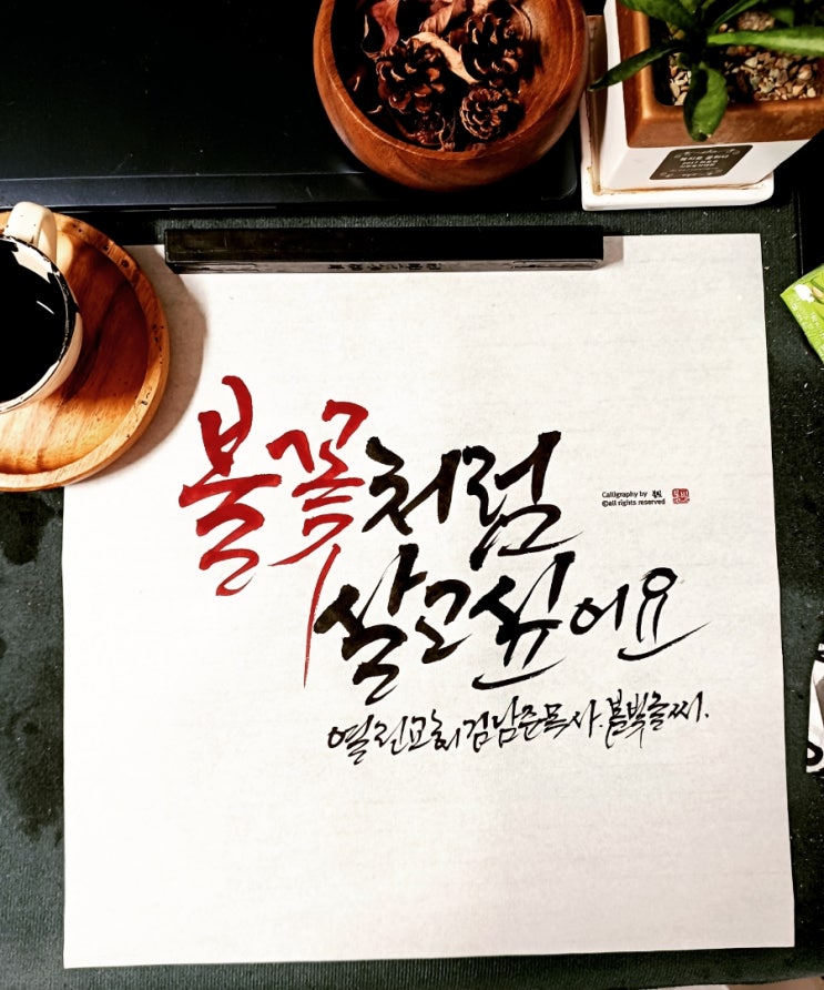 붓글씨 덩어리감있게 쓰기 불꽃처럼 살고싶은 그대에게 네이버 블로그
