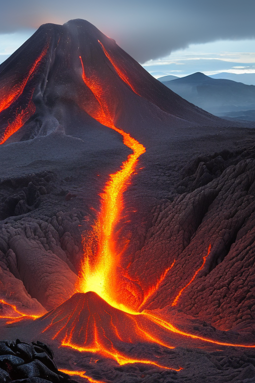 [Ai Greem] 자연_010: 화산, 용암, 마그마, 폭발, 자연재해, 배경, 일러스트, 그림, volcano, lava ...