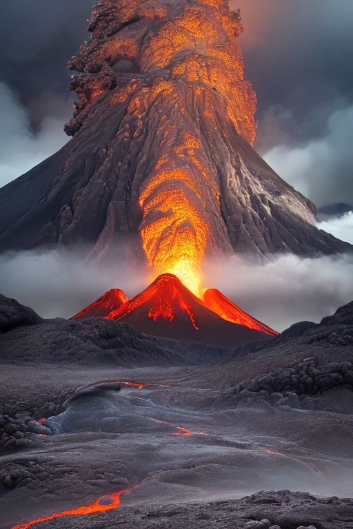 [Ai Greem] 자연_005: 화산, 용암, 마그마, 폭발, 자연재해, 배경, 현무암, 그림, volcano, lava ...