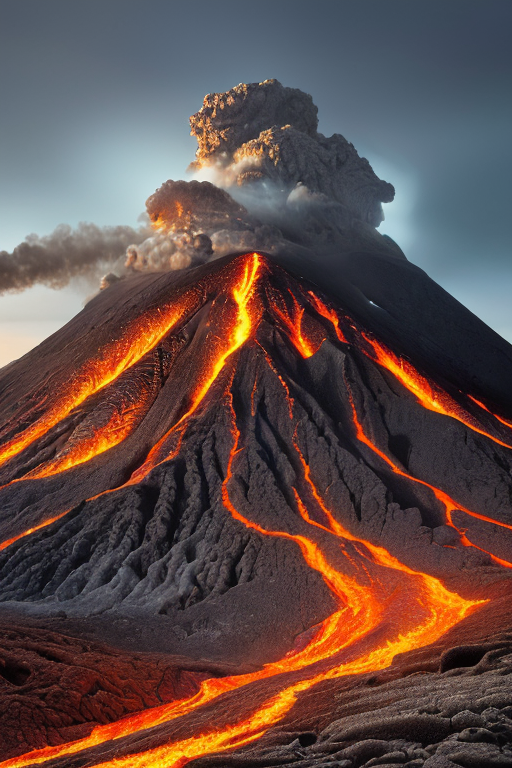 [Ai Greem] 자연_008: 화산, 용암, 마그마, 폭발, 자연재해, 배경, 일러스트, 그림, volcano, lava ...