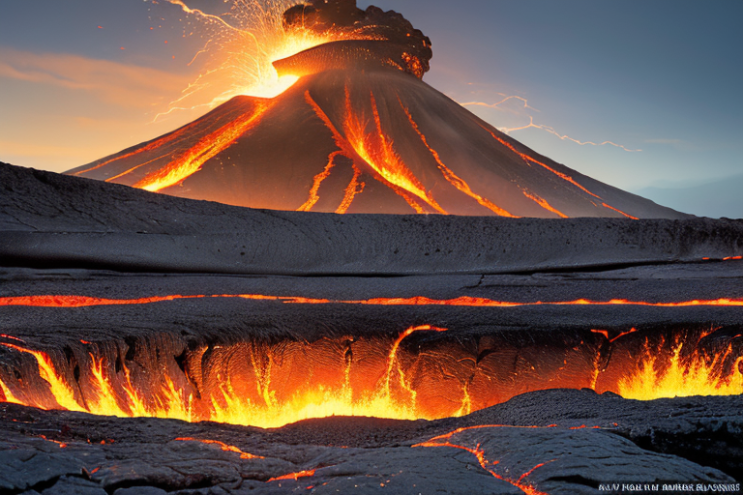 [Ai Greem] 자연_014: 화산, 용암, 마그마, 폭발, 자연재해, 배경, 일러스트, 그림, volcano, lava ...