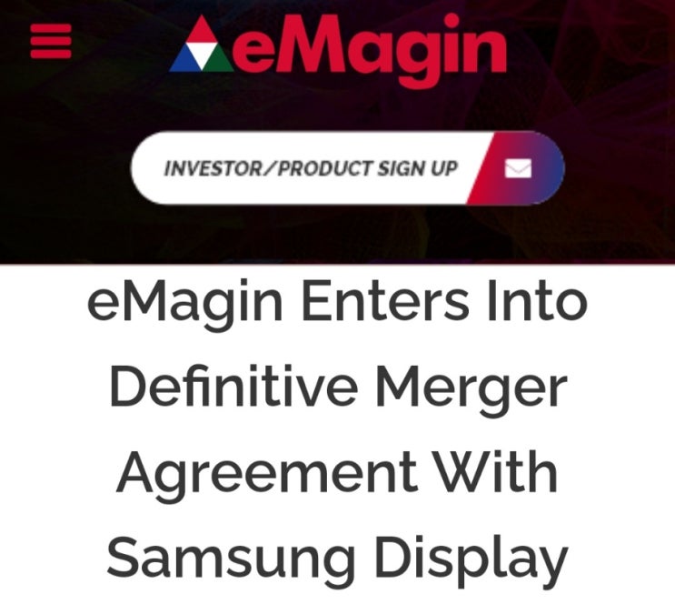 삼성디스플레이, 마이크로OLED개발업체 eMagin 2억 1800만 달러에 인수 : 네이버 블로그