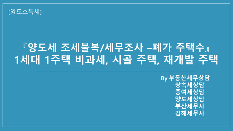 양도세 조세불복세무조사 폐가 주택수 1세대 1주택 비과세 시골 주택 재개발 주택 By 부동산세무상담양도세상담