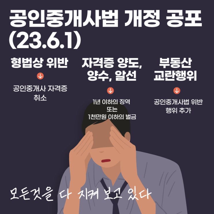 공인중개사법 개정 자격증 및 등록증 알선 행위 처벌 형법상 사기 사문서 위조 공인중개사 자격 취소 부동산 교란 행위 신고