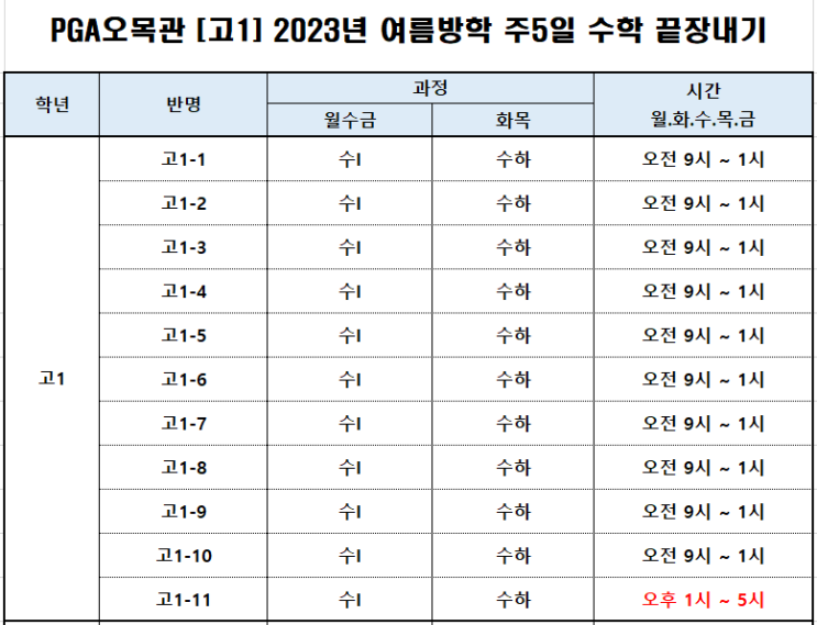 71토 Pm 3시 고1 설명회 And 여름방학 주5일 끝장내기 Pga 오목관★★ 네이버 블로그