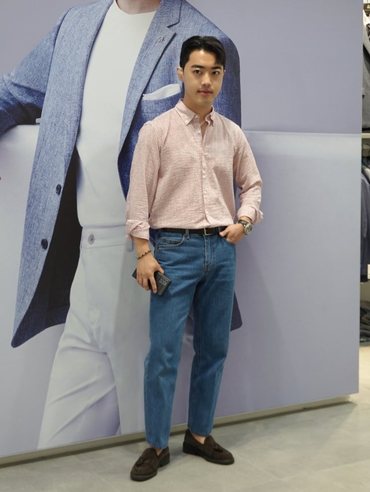 남자 핑크 분홍 스트라이프 셔츠 여름 코디 린넨 소재 하나로 끝 네이버 블로그