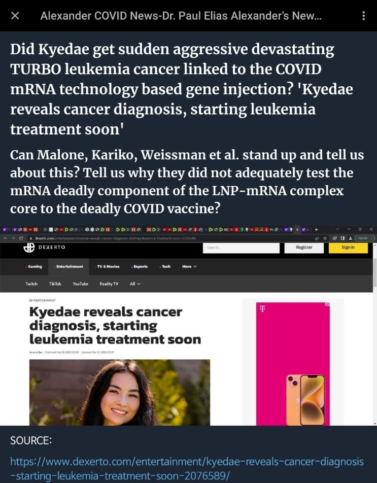 발레리나 출신의 Kyedae Shymko가 갑작스럽게 공격적이며 파괴적인 터보 백혈병에 걸린 것은 COVID mRNA 기술 기반 ...