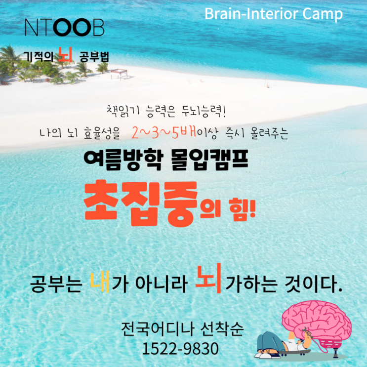 책 읽기 능력은 두뇌능력 뇌 효율성을 2배 3배 5배 이상 즉시 올려주는 여름방학 몰입캠프 초집중의 힘을 체험해 보세요