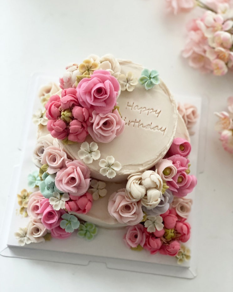 검단사거리역 플라워 떡케이크 전문점 직장동료 생일을 위한 하나뿐인 2단 앙금플라워케이크 주문제작 후기 네이버 블로그