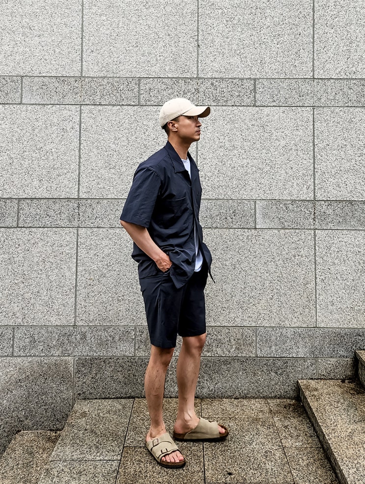 남자 여름셋업 브렌우드 와 함께 착용한 폴로 모자 버켄스탁 코디 네이버 블로그