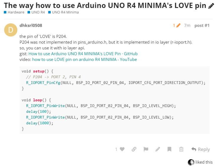Arduino UNO R4 MINIMA LOVE 핀 사용하기 : 네이버 블로그