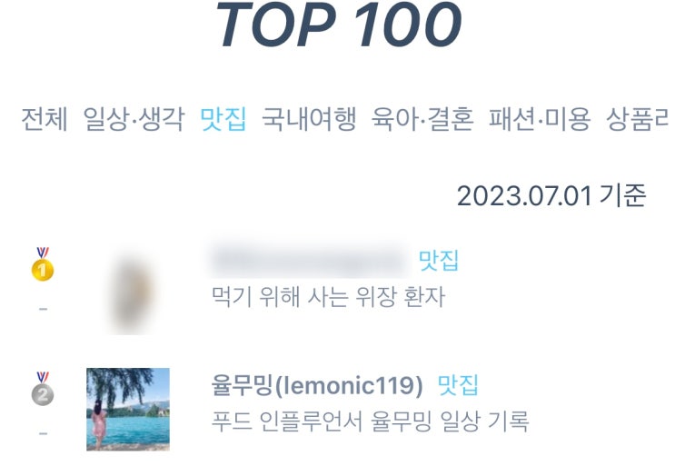 네이버 푸드 인플루언서 선정 후 맛집 블로그 순위 기록 ️ 네이버 블로그
