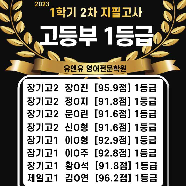 Unu 고등부 2023 1학기 2차 지필평가 영어 1등급 명단 네이버 블로그