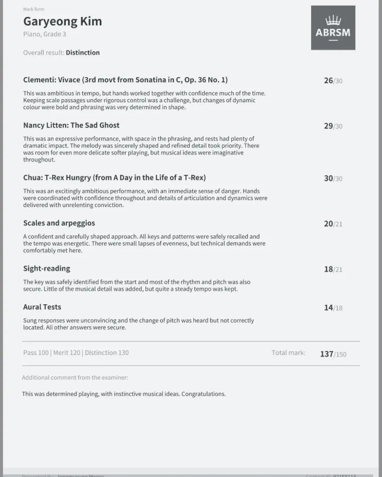 Congratulations on your excellent ABRSM exam results! You both passed ...