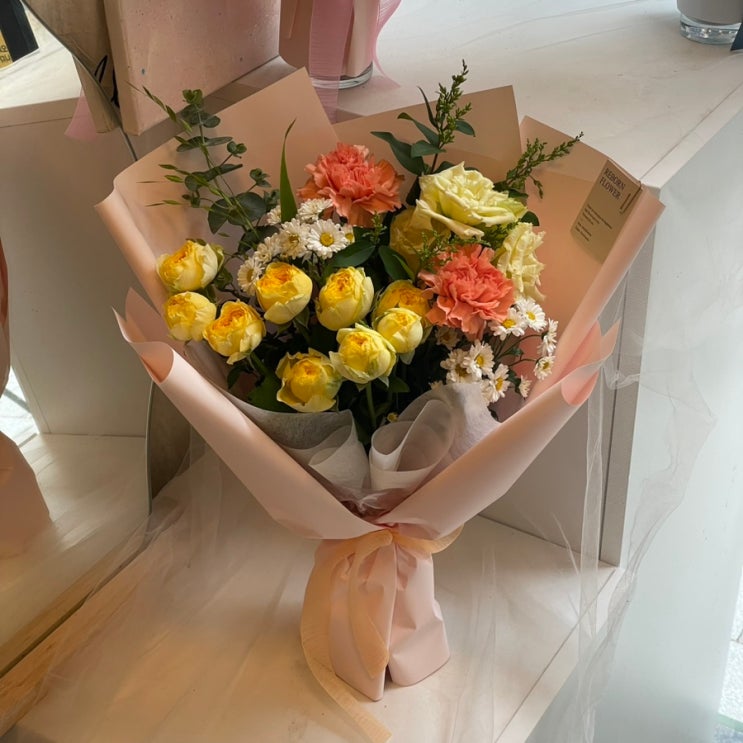 옐로우 꽃다발 장미꽃다발 리본플라워 정자역꽃집 정자동꽃집 네이버 블로그