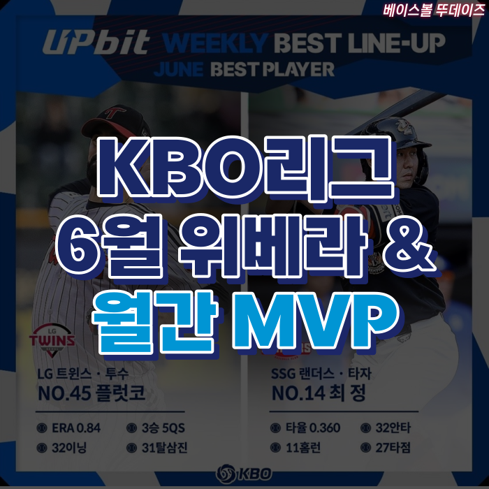 KBO리그, 6월 업비트 위클리 베스트 라인업 및 월간 MVP! : 네이버 블로그