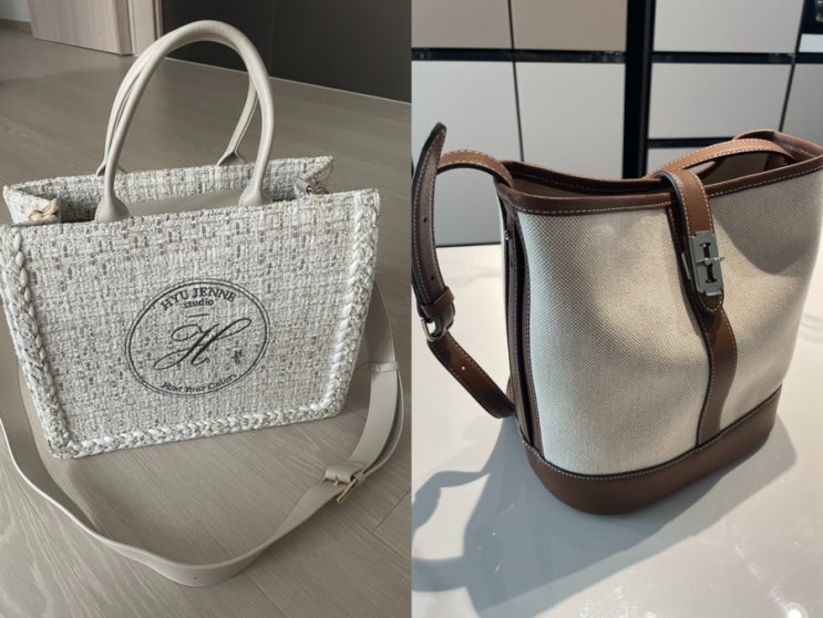 휴젠느 라푸백 트위드 크림 / 분크(vunque) Festone Basket M brown (페스토네 바스켓 미듐, 브라운)가방 ...