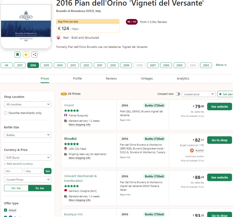 Pian dell'Orino BDM 'Vigneti del Versante' (피안 델 오리노 비네티 델 베르산테) Vinous ...