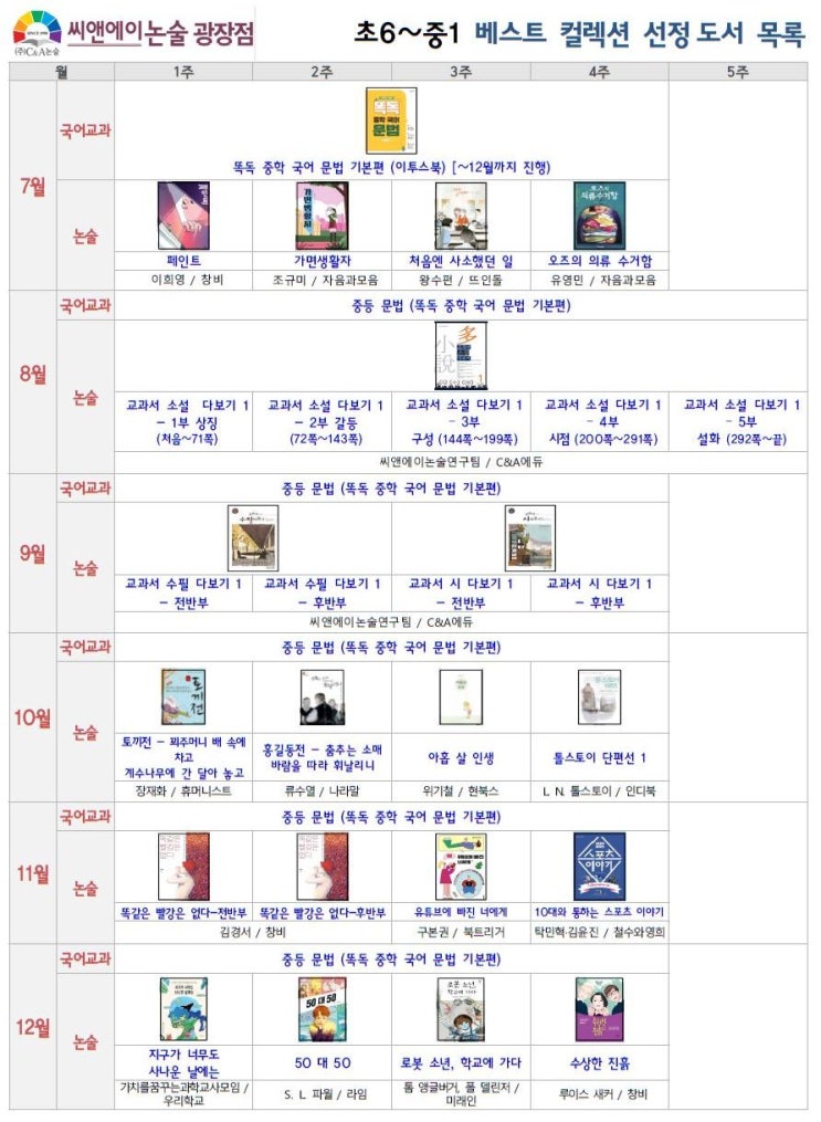예비 중17월~2월 베스트 컬렉션 프로그램 안내 Canda논술씨앤에이논술 광장점 네이버 블로그