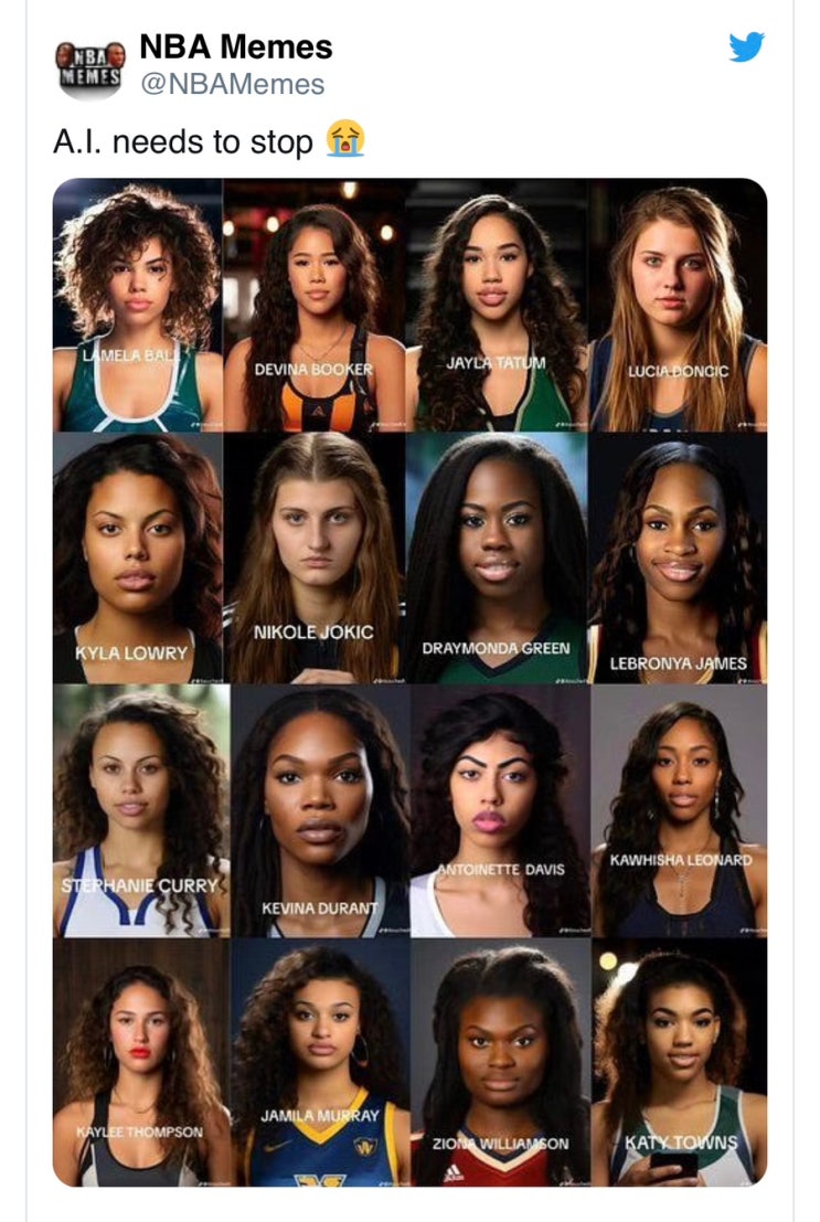 [NBA] NBA 선수들이 여자로 변신한다면? AI가 변환시킨 모습들 ( 니콜라 요키치, 케빈 듀란트, 루카 돈치치, 자이언 ...