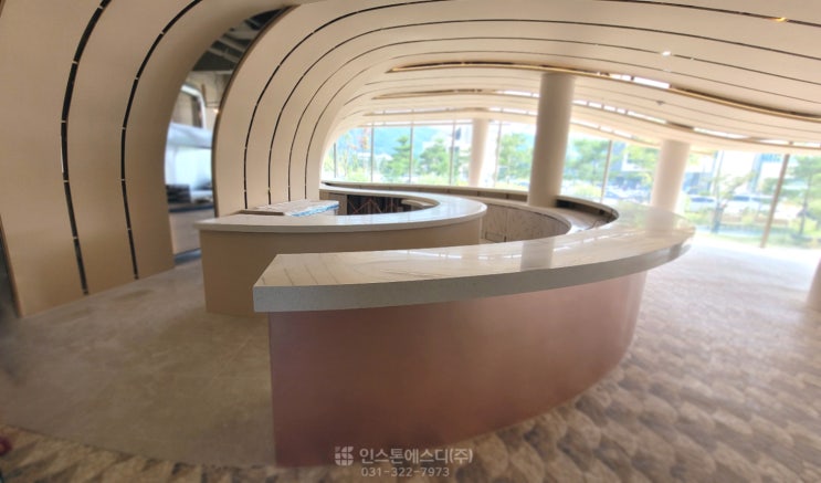 아산 카페 인테리어 현장 인조대리석 카운터 상판 맞춤 제작 자유로운 곡선 가공으로 작품이 되었습니다 네이버 블로그